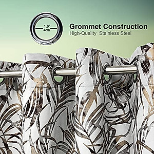 always4u Multi Colour Foil Print Velvet Curtains for Living Room Rainforest Leaves Modern Window Drapes 2 Panels 54 * 84 Silver Velour Curtains