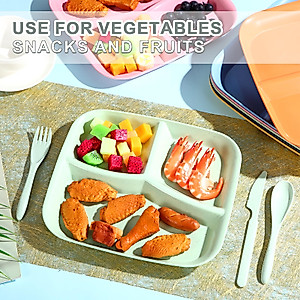 Dandat 12 Set Unbreakable Divided Plates 10 Inch Colorful Square Reusable Portion Control Plates Wheat Straw Lunch Trays Microwave Dishwasher Safe Trays for Kids Toddler Adults Picnic Supplies