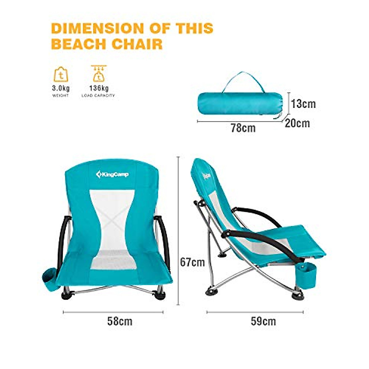 KingCamp KC3841_Cyan Camping Chair, One Size