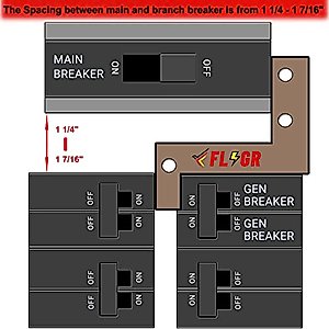 Generator Interlock Kit Compatible with Eaton Cutler Hammer Generator BR and CH Series 150 or 200 Amp Panel, 1 1/4–1 7/16" Spacing Between Main Breaker and Generator Circuit Breakers
