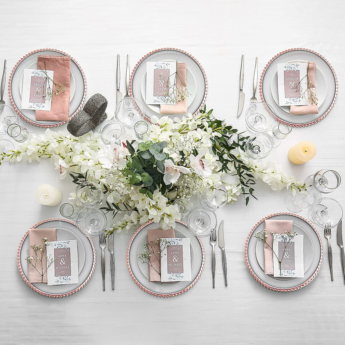 18 PCS Clear Charger Plates with Beaded Rim 13 Inch Plastic Round Charger Plates Bulk Acrylic Round Dinner Plate Chargers Decorative Plates for Home Kitchen Party Wedding Tabletop Decor(Rose Gold)