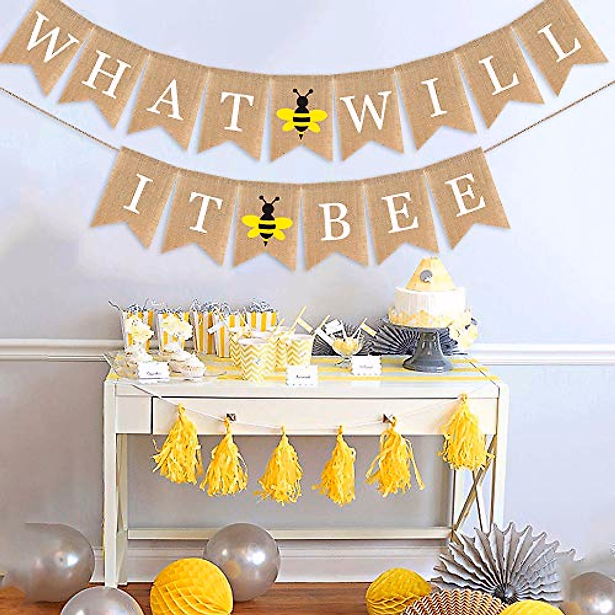 SWYOUN Burlap What Will It Bee Banner Bumble Bee Theme Garland Gender Reveal Boy or Girl Party Decoration Supplies
