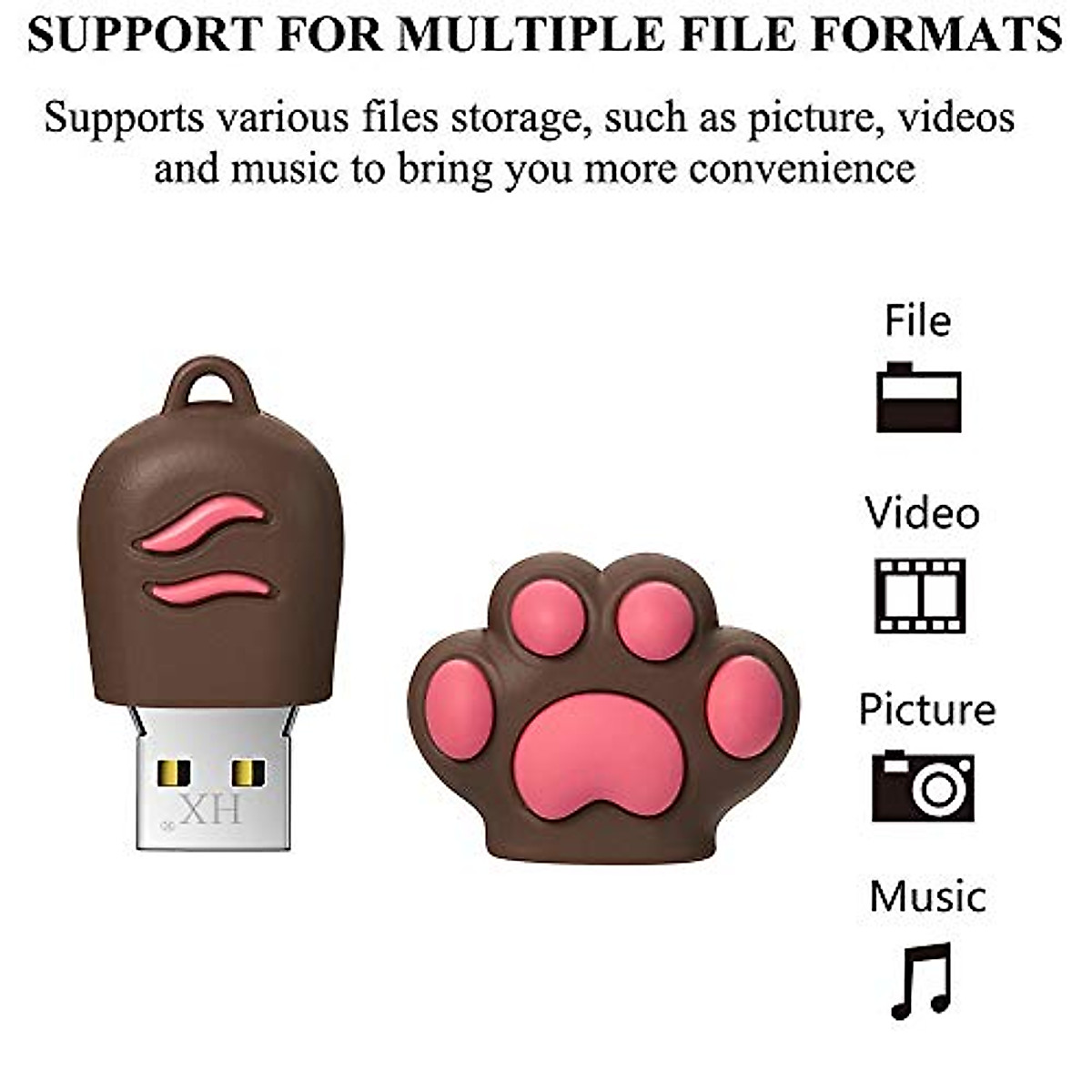 USB Flash Drives, 8GB / 16GB / 32GB / 64GB Waterproof USB 2.0 USB Memory Stick Data Storage Pendrive Thumb Drives (64GB, Brown Paw)