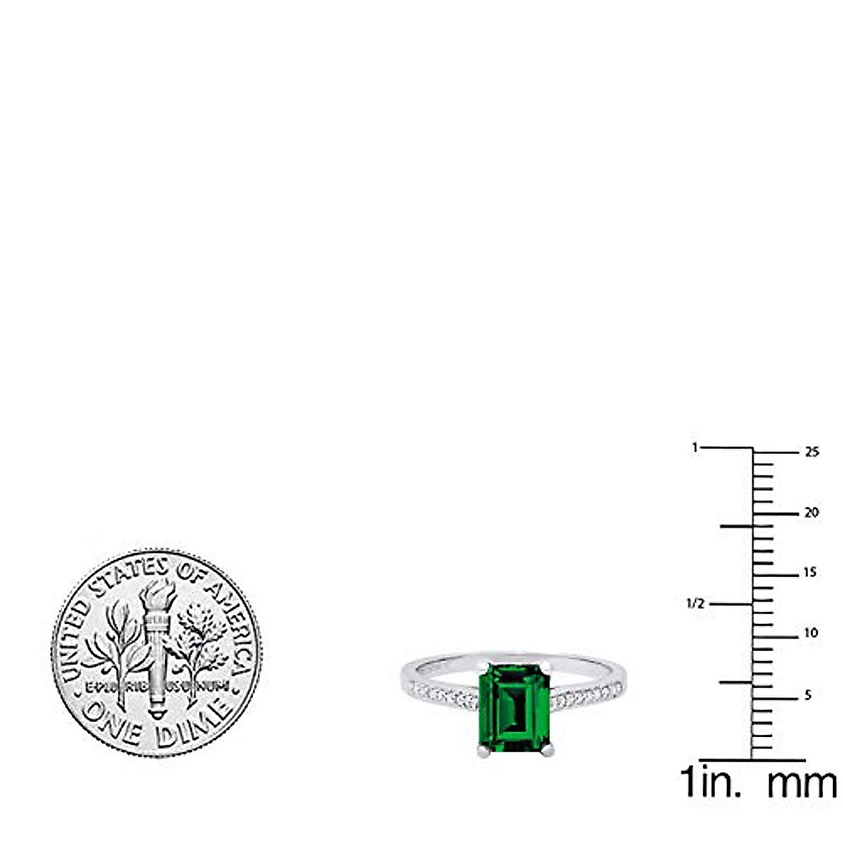 Dazzlingrock Collection 10K 8X6 MM Emerald Cut Lab Created Emerald & Round Diamond Engagement Ring, White Gold, Size 5