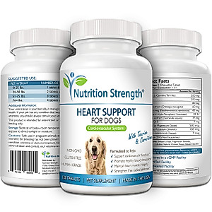 Nutrition Strength Heart Support for Dogs with Taurine & Carnitine, Promote Blood Circulation, Support Cardiovascular Function, Heart Muscle Integrity & Free Radical Defenses, 120 Chewable Tablets