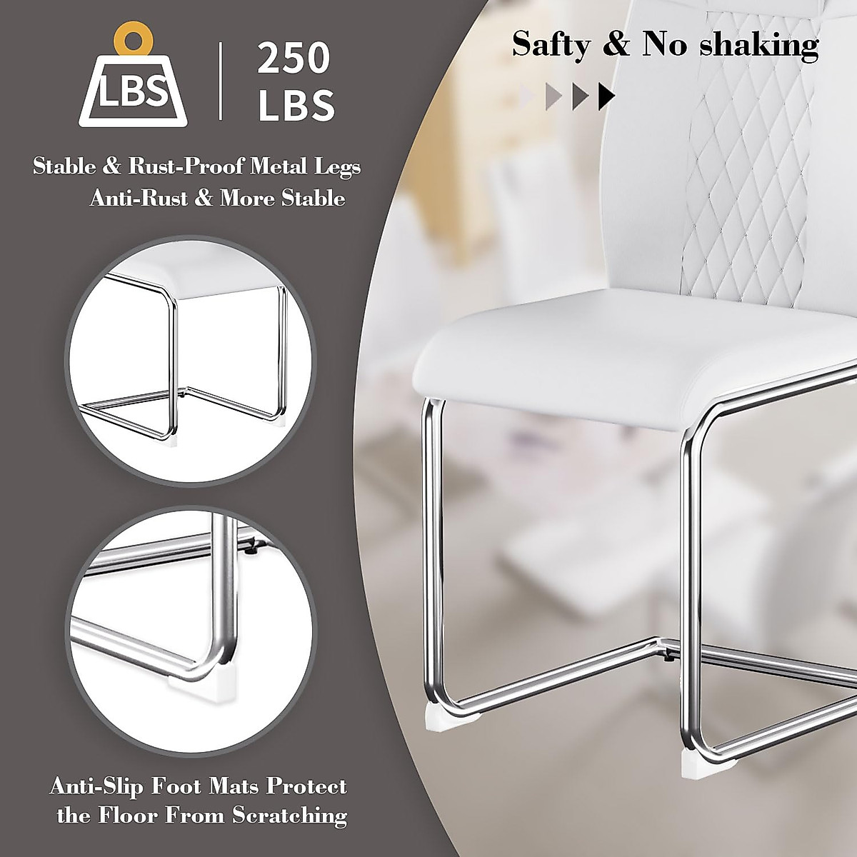 Baysitone Modern Dining Chairs Set of 4, White Dining Room Chairs, Metal Kitchen Chairs with Leather Padded Seat High Back, Chairs for Dining Room, Kitchen, Living Room