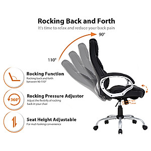 Ergonomic Office Chair, Height Adjustable Pu Leather Office Chair with Padded Armrests and Lumbar Support, 250 Lbs Heavy Duty Swivel Desk Chair Computer Chair for Men Women, Desk Chairs with Wheels