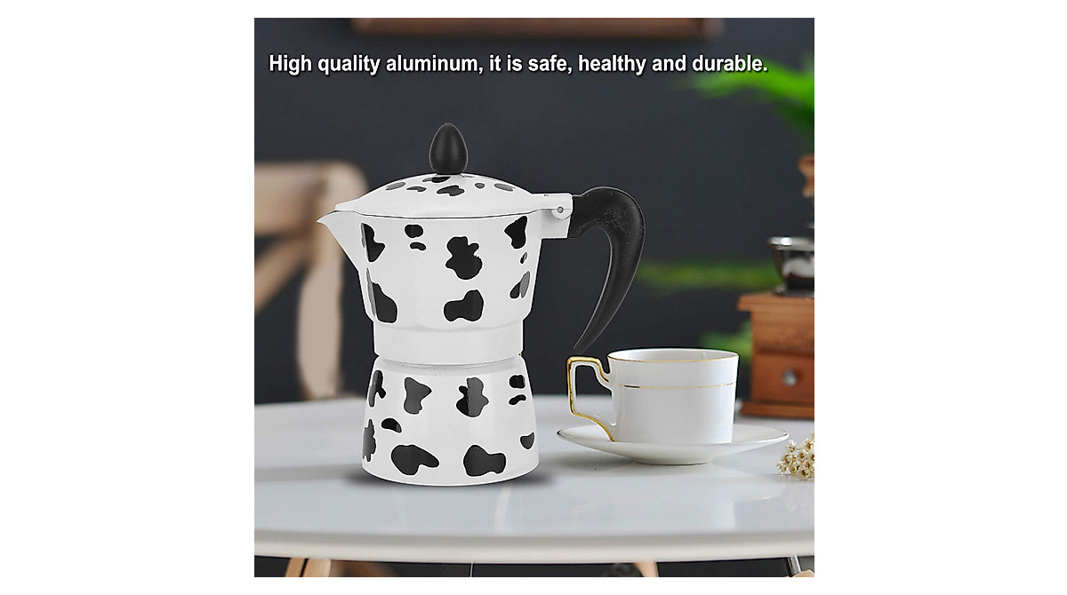Aluminium Coffee Pot - 3-Cup Milk Cow Color Moka Pot for Home Use