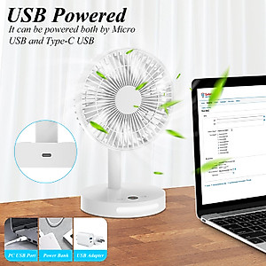 Generic USB Quiet Desk Fan, Personal Rechargeable Battery Operated Desk Fan with 5 Speeds, Powerful Fan Table Fan for Dorm Bedroom Desktop Office, White