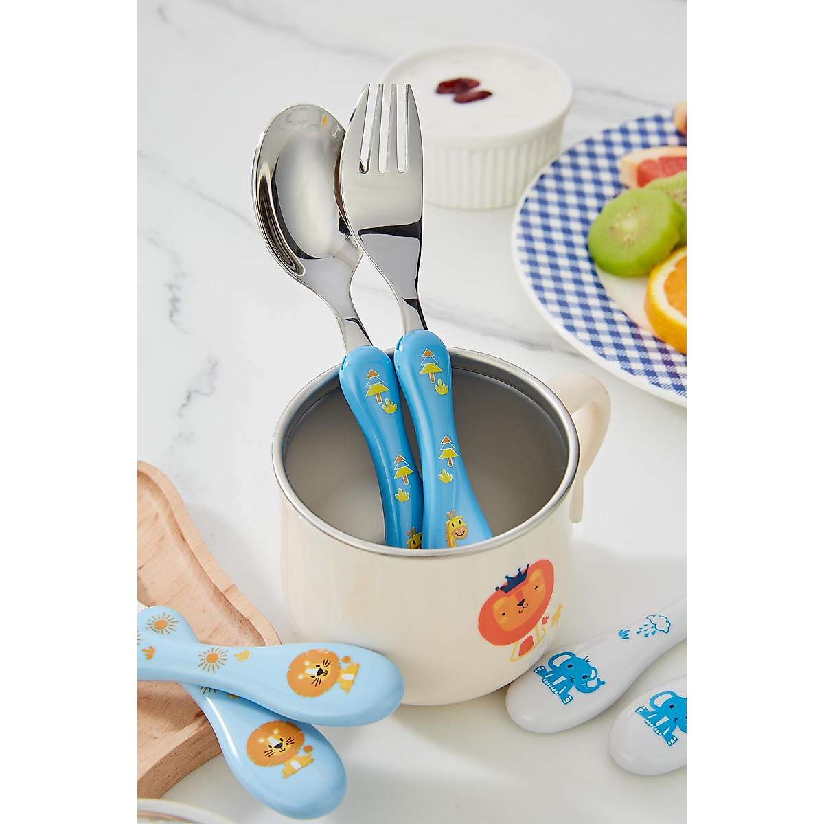 ANNOVA Kids Silverware 6 Pieces Set Children's Flatware - Stainless Steel Cutlery - 3 x Safe Forks, 3 x Dinner Spoons - Safe Toddler Utensils Without Knives for Lunch Box BPA Free (Blue)