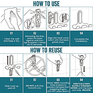 TAILI Wall Friendly Hooks, Versatile Metal Damage-Free Hanging Hook for Razor, Towel, Squeegee, Cell Phone, Heavy Duty Adhesive Hook with Strips for Storage and Decoration, 2 Hooks & 4 Strips Included