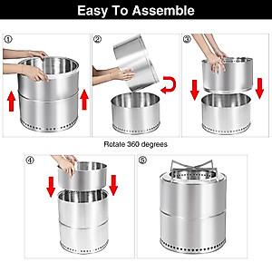 REDCAMP Portable Smokeless Fire Pit Outdoor Wood Burning with Grill & Stand, 16” 3-in-1 Multifunctional Stainless Steel Bonfire Pit for or Backyard Patio Garden Picnic Camping