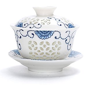 Ceramic Gai Wan Tea Cup, Gaiwan For Chinese Traditional Gong Fu Tea Ceremony To Brew Loose Oolong Bags or Flower GW-W5 (Sunward flower)