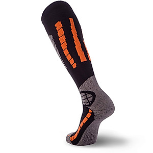Pure Athlete Ski Socks Warm Merino Wool - Best Lightweight Thin Ski Snowboard Sock Women Men (1 Pair - Black/Orange, Large-X-Large)