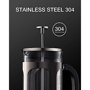 BAYKA 34 Ounce 1 Liter French Press Coffee Maker, Heat Resistant Thickened Borosilicate Glass Stainless Steel Coffee Press, Cold Brew Coffee Pot Tea Press for Kitchen Travel Camping, Dark Pewter
