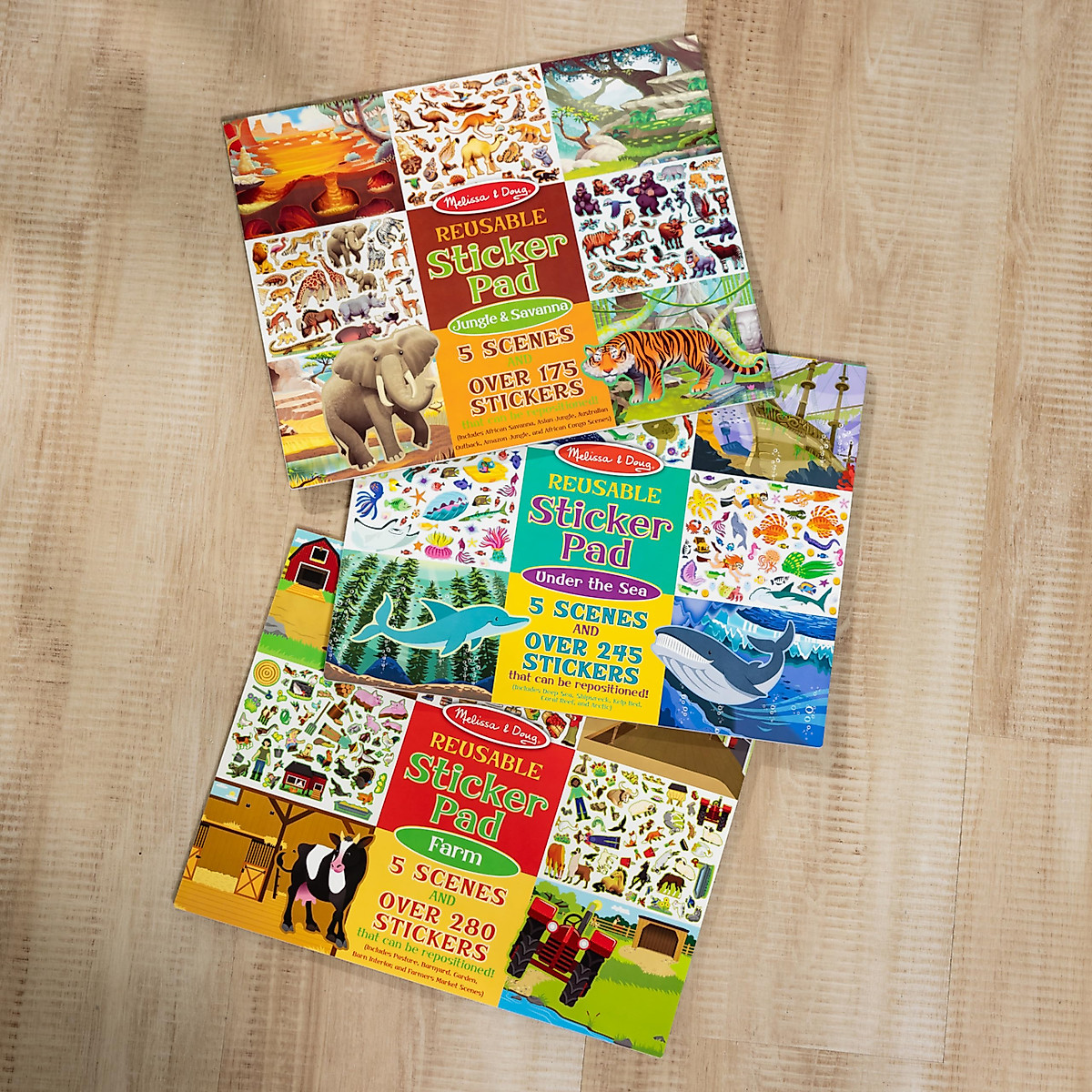 Melissa & Doug Reusable Sticker Pad Bundle - Jungle, Farm & Under the Sea - Art Activities For Kids, Restickable Stickers, Arts And Crafts For Kids Ages 3+