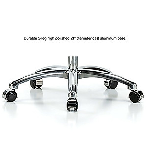 Perch Chrome Rolling Task Chair with Adjustable Back Support and Foot Ring for Hardwood or Tile Floors, Workbench Height, Black Vinyl