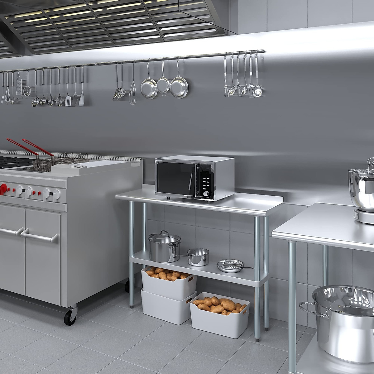 AmGood 48" Long x 14" Deep Stainless Steel Work Table with 1.5" Backsplash | Metal Kitchen Food Prep Table | NSF