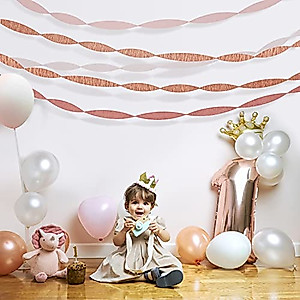 Streamers 8 Rolls, Rose Gold Party Decorations Crepe Paper Pink Brown Streamer for Bachelorette Party Bridal Shower Wedding Shower Baby Shower Birthday Decorations Supplies, 1.8 Inch x 82 Ft/Roll