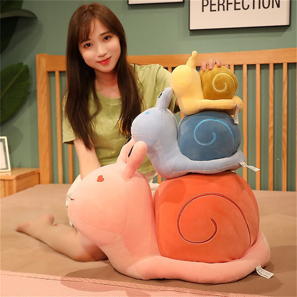 SEENEEY Cute Cartoon Snail Doll Plush Toy Children's Birthday Gift Big Snail Pillow Doll, Yellow, 11.8 Inches.