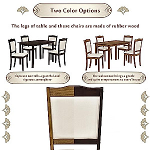 WOZNLA Room 5-Piece Mid-Century Dining Set-Rectangular Wood Table with 4 Upholstered Chairs-Perfect for Family Kitchen and Small Spaces-Stylish and Functional Furniture for Modern Homes, Espresso