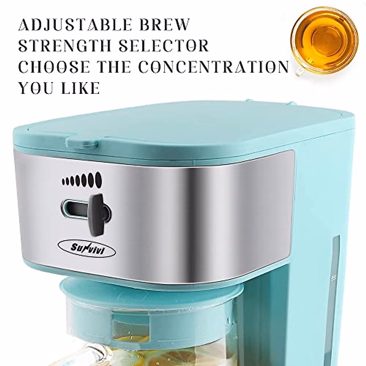Sunvivi Iced Tea Maker with 3 Quart Glass Pitcher, Iced Coffee Maker Brewing System with Strength Selector, Infusion Pitcher for for Ground Coffee, Taste Customization, Green