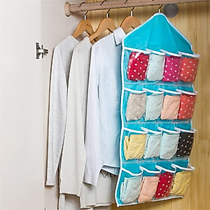 NOVESIXT 16 Pockets Clear Over Door Hanging Bag, Hanging Organizers Plastic Accessory Organizers, Shoe Rack Hanger Underwear Bra Socks Closet Storage Organizer (Blue)