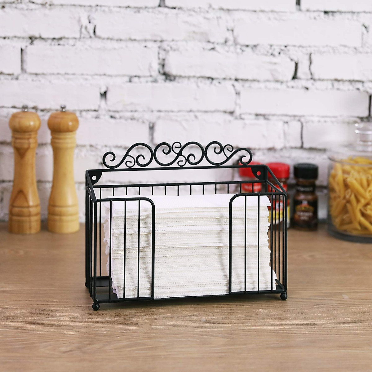 MyGift Black Metal Bathroom Paper Towel Holder with Scrollwork Design, Trifold Z-Fold Dispenser, Wall Mounted Commercial Folded Disposable Paper Towel Rack