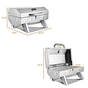 ROVSUN Portable Propane Gas Grill 12,000BTU, Tabletop Outdoor Cooking Grill for Picnic Camping RV Tailgating Patio Garden BBQ, Stainless Steel