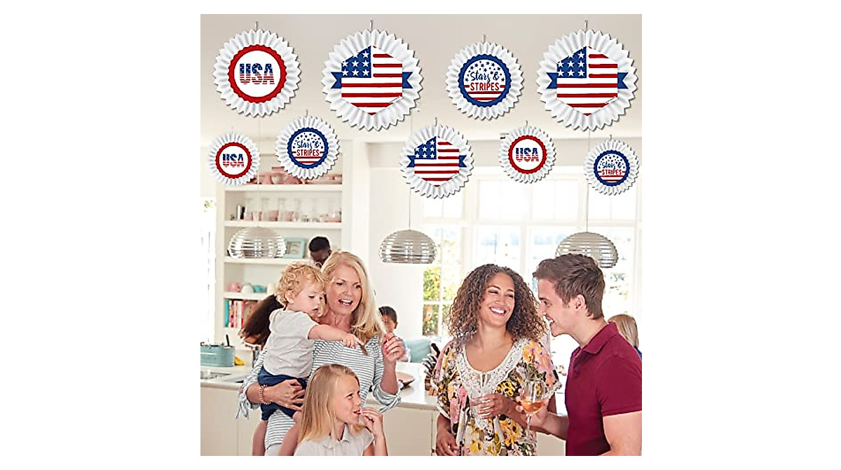 Stars and Stripes Hanging Party Decor - Set of 9 Fans