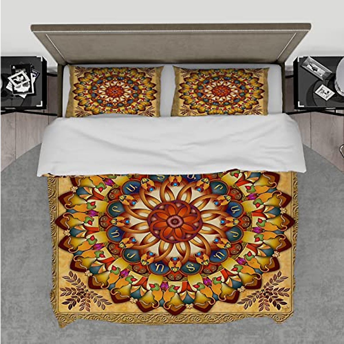 RIVINE Bedding Duvet Cover Set 3 Pieces Boho Floral Printed Pattern Soft Cozy All Season Beding Set with 2 Pillowcases Hotel Quality Twin