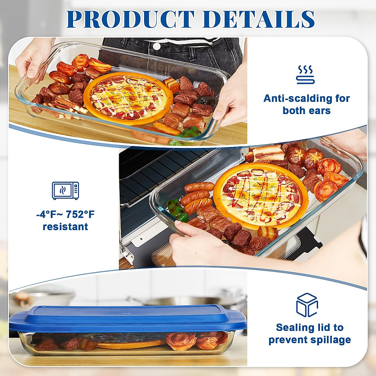 FoldTier Glass Casserole with Casserole Carrier 9 x 13 Inch Glass Baking Dish with Lid Insulated Bag for Hot or Cold Food Deep Casserole Dish for Oven for Potluck Party Picnic Cookouts