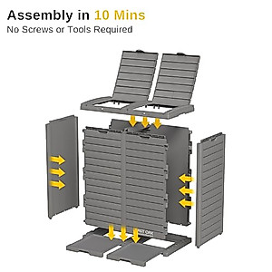 EAST OAK 76 Gallon Outdoor Trash Can | Waterproof Resin Garbage Can with Tiered Lid & Drip Tray | Outside Trash Bin for Patio | Kitchen, Backyard & Deck | Gray Color