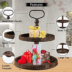 Wooden 2 Tiered Tray ––Elegant Seasonal Decor for Home - Round Serving Tray Tier for Dessert, Coffee Cups, and Garden Essentials –Brown