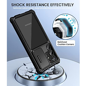 Caka for Galaxy S23 Ultra Case with Slide Camera Lens Cover Military Grade Drop Proof Protection Rugged Protective Clear Phone Case Cover for Samsung Galaxy S23 Ultra 6.8 inch 2023, Black