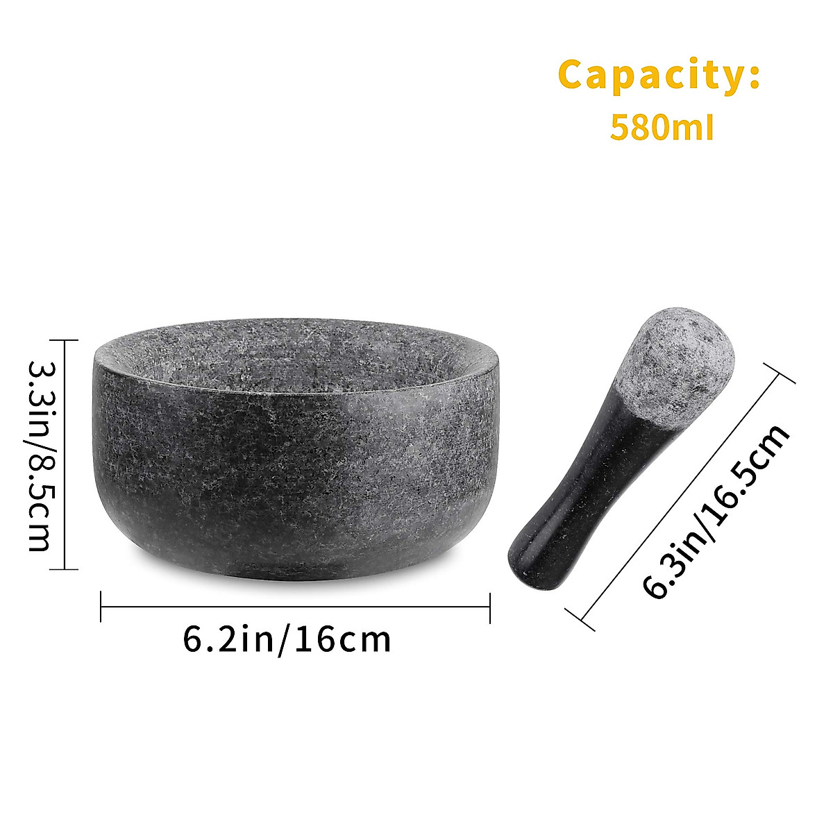 Velaze Large Mortar and Pestle Set, 100% Granite, Natural Unpolished, Herb Crusher, Spice Grinder, Stone Grinder Bowl for Making Guacamole and Pesto, 6.3 Inch Pestle Size
