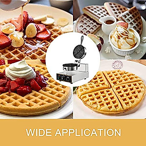 VBENLEM Commercial Round Waffle Maker Nonstick 1100W Stainless Steel 110V Temperature and Time Control, Suitable for Restaurant Bakeries Snack Bar Family, Non-rotated