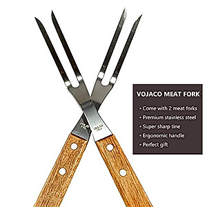 VOJACO Carving Fork, Meat Fork (2 Pack), 13 Inch Cooking Forks with Wooden Handle, Heavy Duty Stainless Steel BBQ Fork, Long Metal Chef Kitchen Forks for Barbecue, Serving, Cooking, Grilling, Roasting