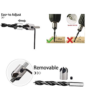 Countersink Drill Bit, Golden^Li 7 PCS 3-10mm HSS Woodworking Drill Bits Set Chamfering Counter Bits with One Hex-Key, Adjustable Carpentry Reamer Plated Perfect for Plastic Metal Wood DIY