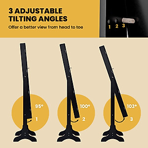 LOKO Freestanding Jewelry Armoire Cabinet, Jewelry Organizer with Full Length Mirror, Standing Makeup Mirror Cabinet w/ 3 Adjustable Angles & Large Storage Capacity, for Bedroom Dressing Room (Black)