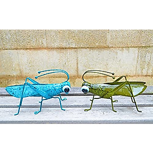 ShabbyDecor Metal Grasshopper Figurine Yard Art Locust Lawn Ornament Mantis Hanging Wall Sculpture Decoration Set of 2 ,Blue&Green