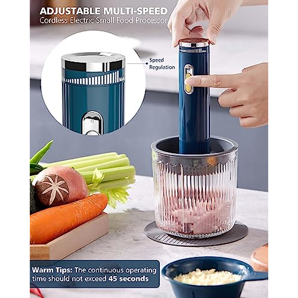 Cordless Food Chopper Electric, AYOTEE Portable Food Processor With USB Charging, Multi Speed Adjustable 2 Blades, 500Ml Bowl & 3 * 100Ml Bowl, Food Blender Suitable For Meat, Veggie, Nuts, Baby Food