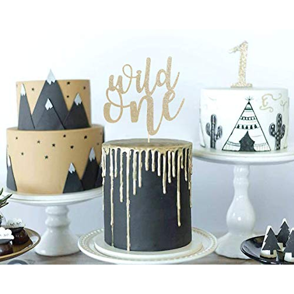 WAOUH Wild One Cake Topper - Golden Glitter Cake Topper for Birthday Party, Photo Booth Props, Birthday Souvenir and Gifts (Wild One Cake Topper)
