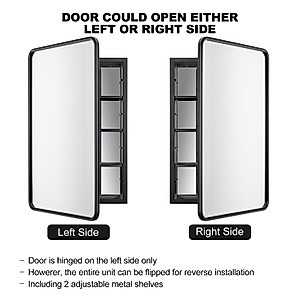 YOOSHINE Black Bathroom Medicine Cabinet with Mirror 17 x 27 Metal Frame Recessed Or Wall Mounted Single Door Storage Medicine Cabinets with Adjustable Shelves Rounded Corner Beveled Mirrors