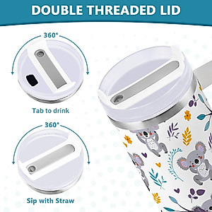 Emelivor Cute Koalas Leaves 40 oz Tumbler with Lid and Straw Insulated Tumblers with Handle Leak Proof Travel Coffee Mug Water Cup Bottles for Hot or Ice Coffee Tea