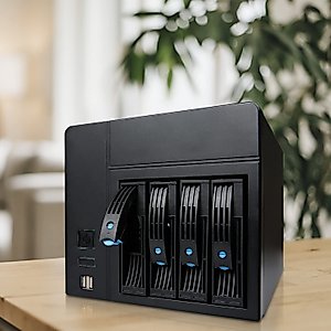 NAS Case 4-Bay K3 Chassis, AUDHEID New Network Storage Server, Compatible Flex PSU Mini-ITX, 4 x 2.5/3.5" Tray, Network Attached Storage Enclosure with 2 Front USB Ports and 1x12cm Chassis Fan