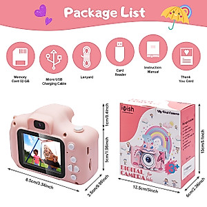 iMisH Upgrade 48M Kids Camera for Girls Boys Age 3-9, 1000mAh Large Battery with 1080p Video Camera for Kids - Shockproof Silicon Case and 32GB TF Card, Toddler Camera for Selfie (Pink)