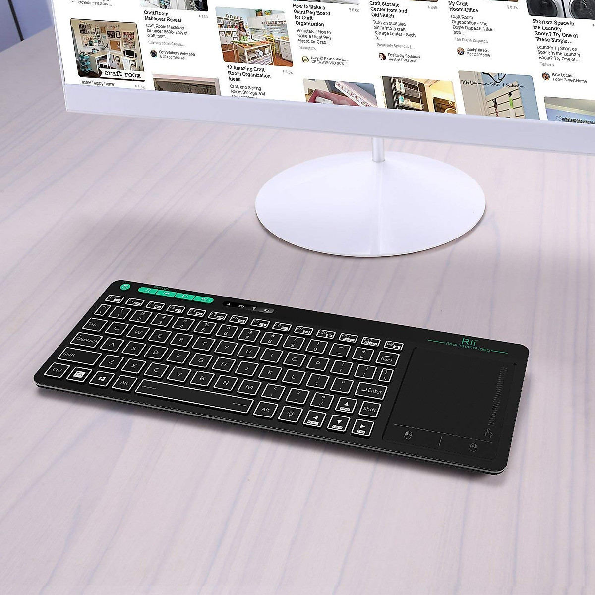 Rii K18 Plus Wireless 3-LED Color Backlit Multimedia Keyboard with Multi-Touch Big Size Trackpad,Rechargable Keyboard for Android TV Box,PC,Smart TV,Xbox,Raspberry Pi, HTPC IPTV,Windows, MacOS (2.4G)