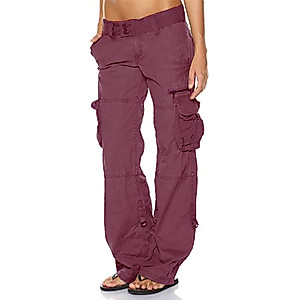 Women's Tactical Active Loose Multi-Pockets Cargo Pants Casual Combat Military Trouser (Small, Red Wine)
