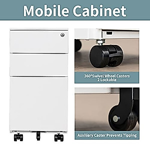 HISTEEL 3 Drawer Vertical File Cabinet,Mobile Filing Cabinet for Legal/Letter/A4 File,11.81" x 17.72" x 23.62", White